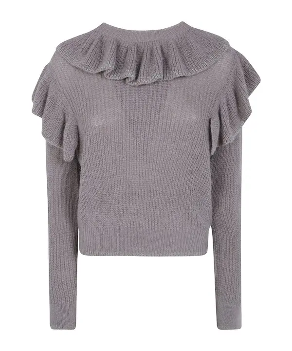 TWINSET Mastice Ruffled Knitted Sweater - Gray