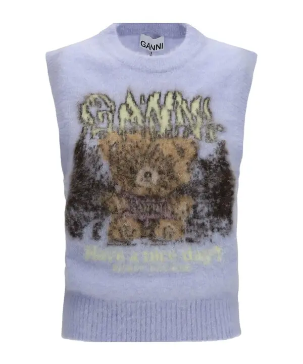 GANNI Teddy Jacquard Knitted Vest - Arctic Ice
