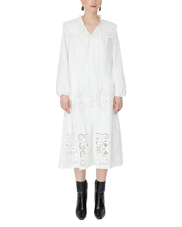 JOVONNA LONDON Cotton Eyelet V Neck Midi Dress