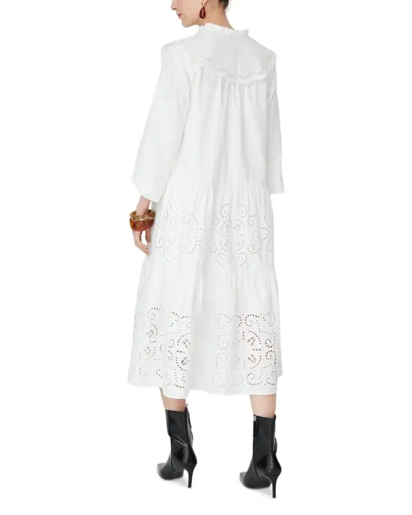 JOVONNA LONDON Cotton Eyelet V Neck Midi Dress