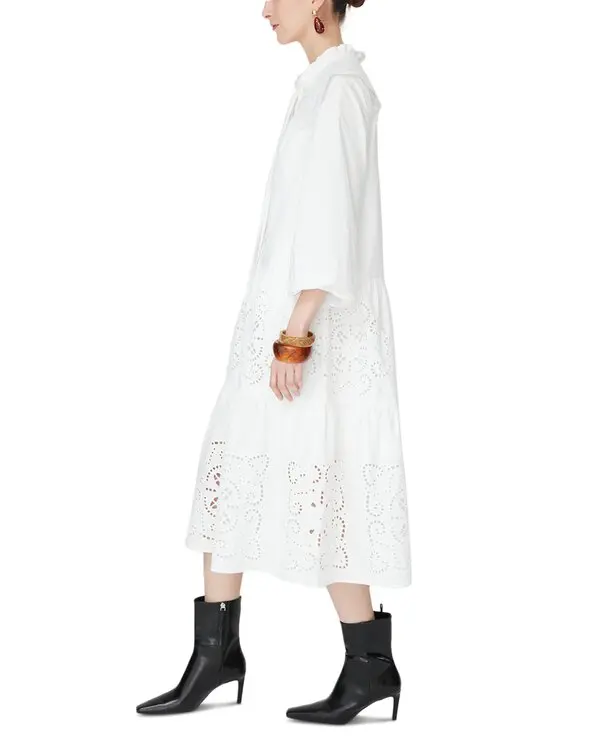 JOVONNA LONDON Cotton Eyelet V Neck Midi Dress