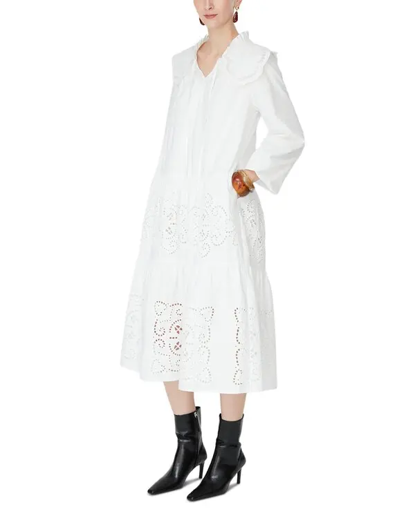 JOVONNA LONDON Cotton Eyelet V Neck Midi Dress