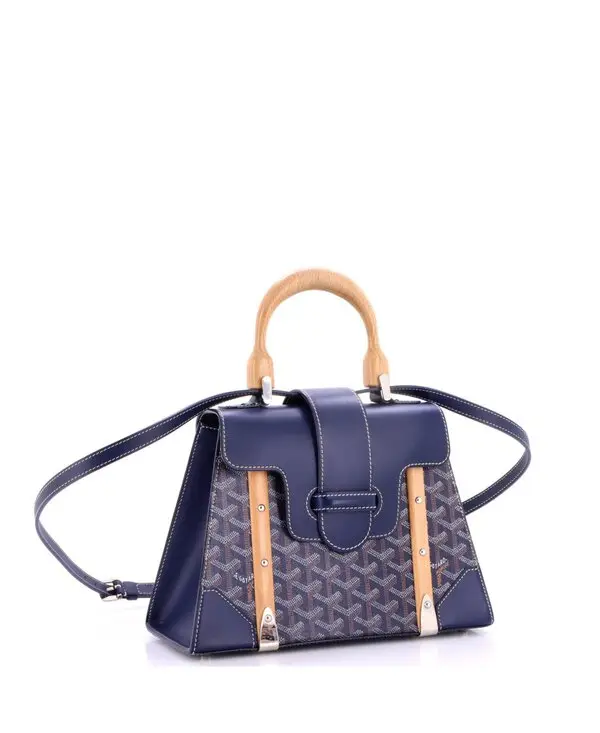 Goyard Pm Saigon Top Handle Bag Coated Canvas With Leather - Blue