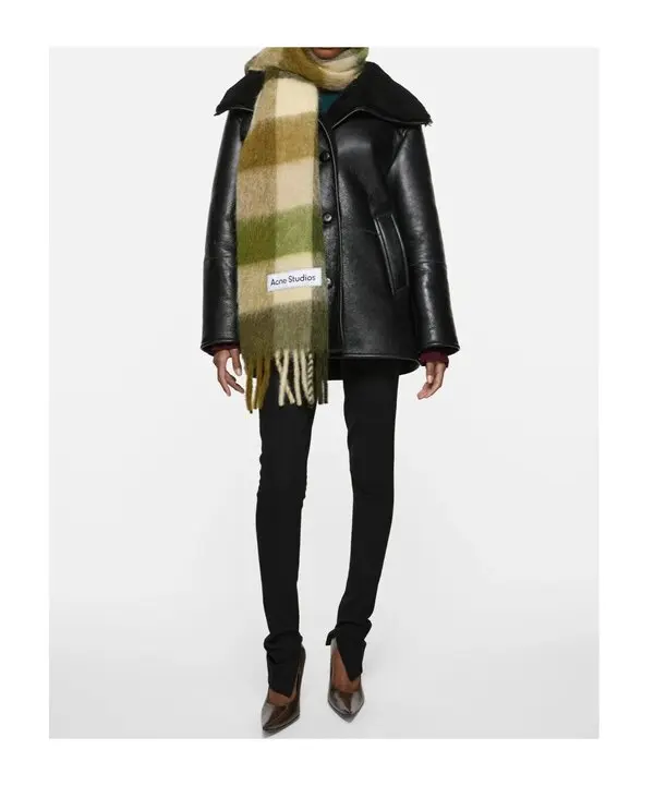 Acne Studios Mohair Check Scarf - Green/gray/black