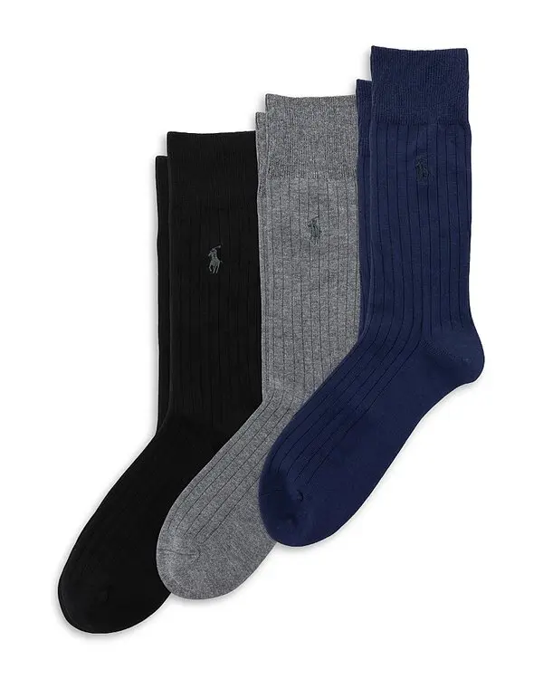 Polo Ralph Lauren Soft Touch Rib Slack Crew Socks, Pack Of 3 - Navy Black