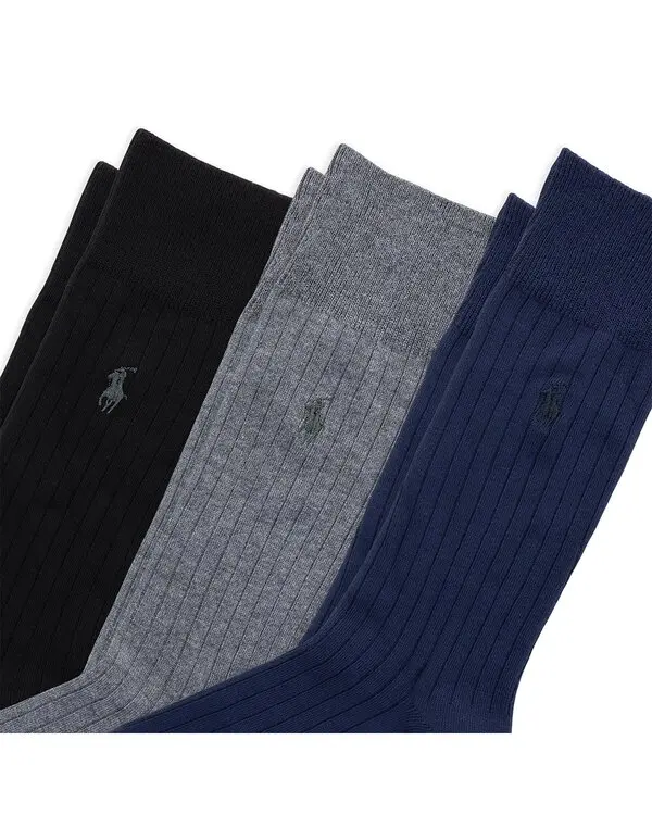 Polo Ralph Lauren Soft Touch Rib Slack Crew Socks, Pack Of 3 - Navy Black