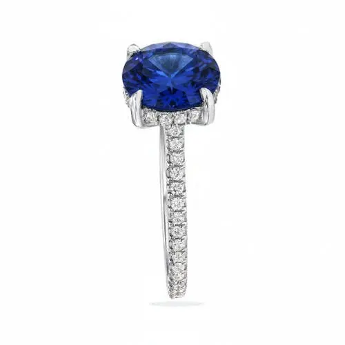 ALLUREZ Round Lab Blue Sapphire & Diamond Solitaire Ring 14k