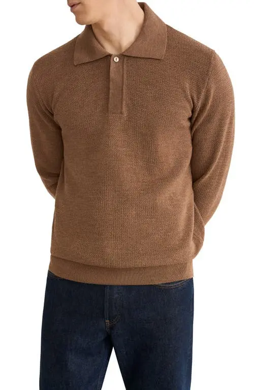 Eton Merino Wool Long Sleeve Polo Shirt - Medium Brown