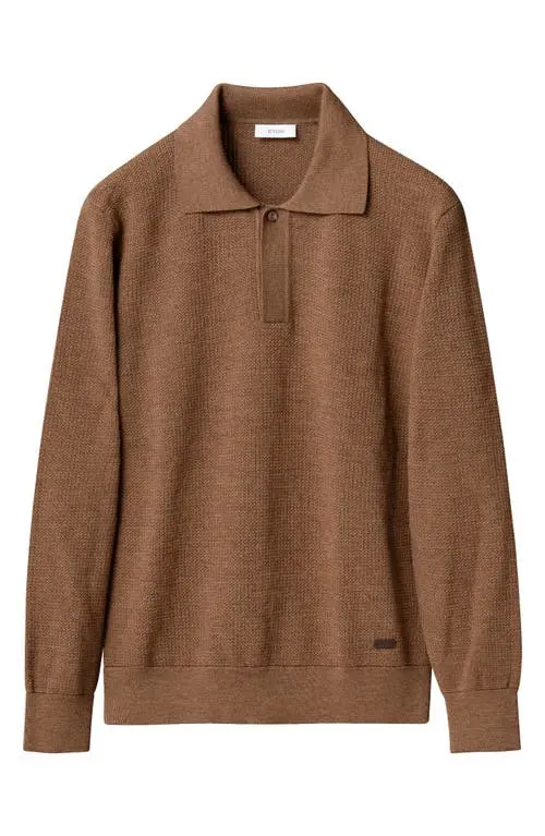 Eton Merino Wool Long Sleeve Polo Shirt - Medium Brown