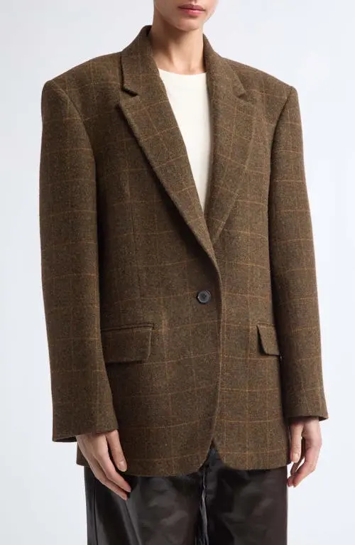 RÓHE Oversize Check Wool Jacket - Moss Check