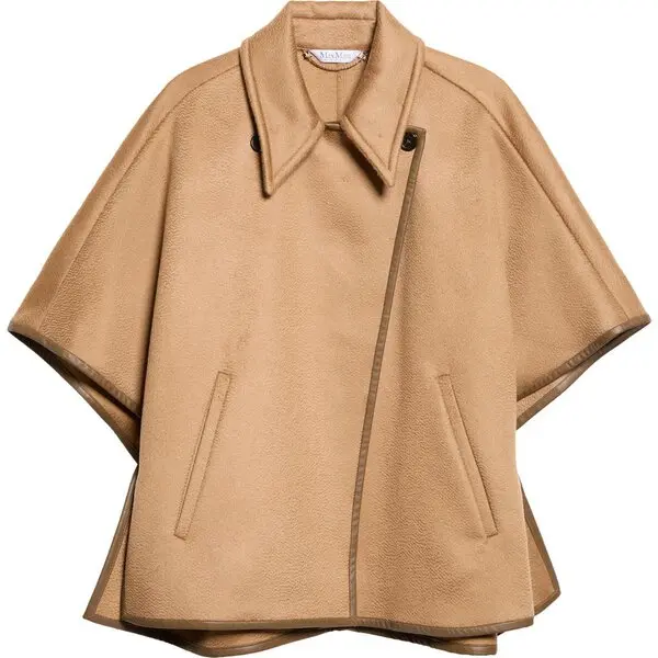 Max Mara Leather Trim Cashmere Cape