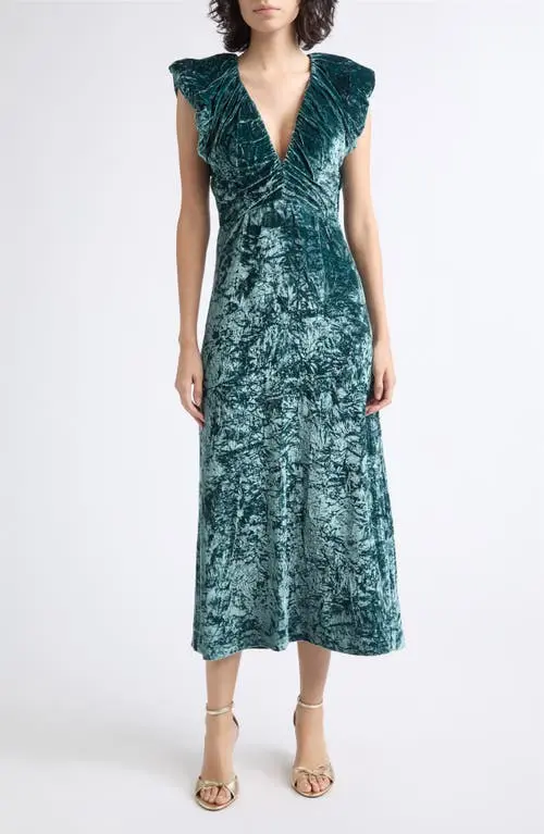 Ulla Johnson Astra V-neck Velvet Cocktail Dress - Jadeite
