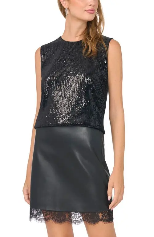 Vince Camuto Asymmetrical Neck Sequin Top - Rich Black