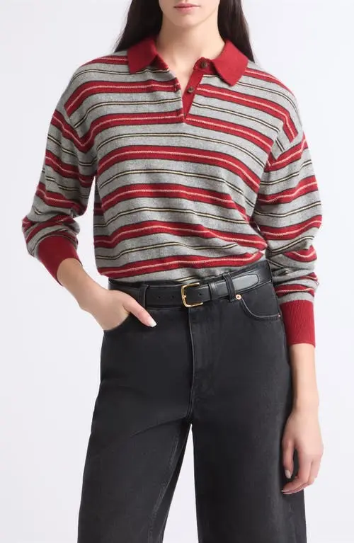 Guest In Residence Collegiate Striped Cashmere Polo Sweater - Carmine Combo