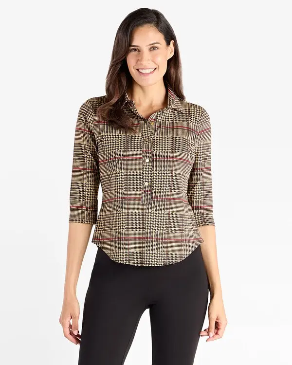 Jude Connally Shane Top Brushed Jude Cloth - Glen Plaid Camel