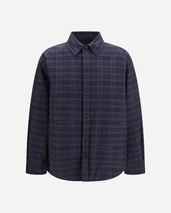 Off-White Oversized Padded Flannel Shirt - Blue