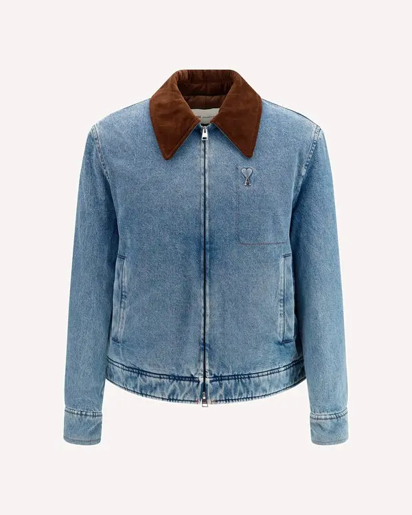 AMI Paris Ai De Coeur Deni Jacket Ale - Light Blue