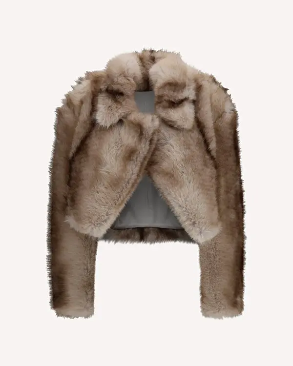 Max Mara Quantu Short Faux Fur Jacket Feale - Grey