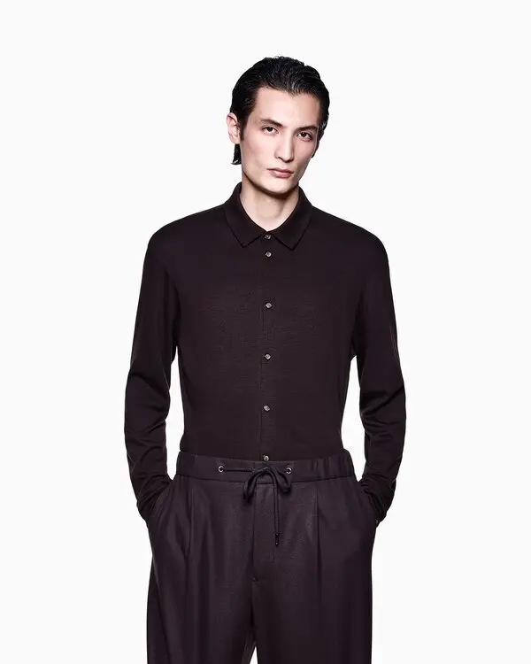 Giorgio Armani Shirt Cashmere Interlock Jersey Regular Fit - Brown