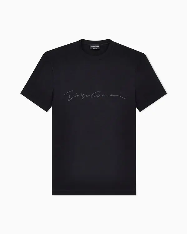 Giorgio Armani Stretch T-shirt In Viscose With Crew Neck And Logo - Black