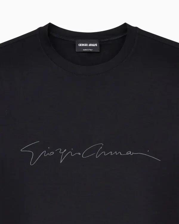 Giorgio Armani Stretch T-shirt In Viscose With Crew Neck And Logo - Black