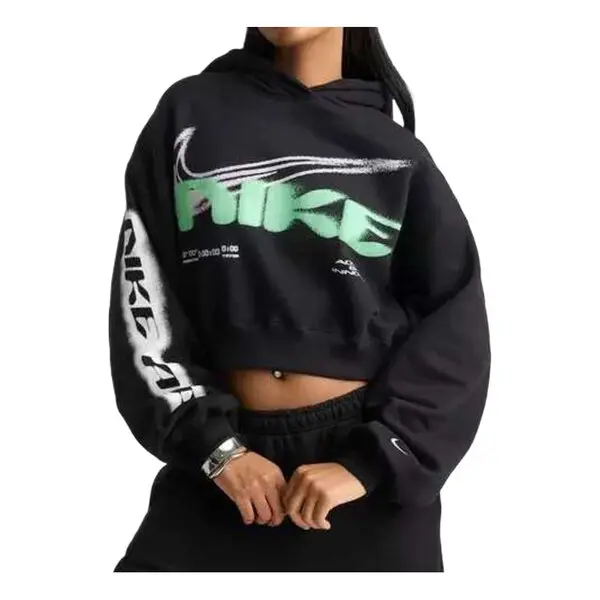 Nike Studio Fleece Medium Weight Cropped Oversized Hoodie 'total Black Sail