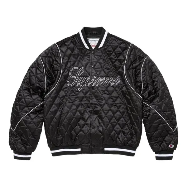 Supreme X Champion Fw26 Quilted Satin Varsity Jacket