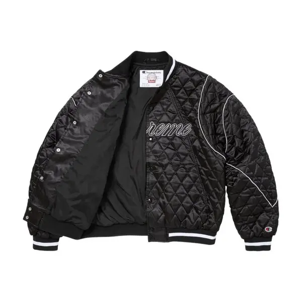 Supreme X Champion Fw26 Quilted Satin Varsity Jacket