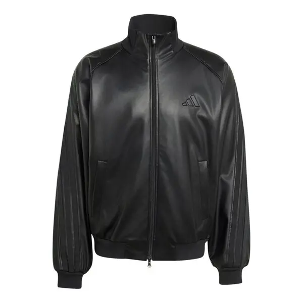 Adidas Stadium Loose Fit Fake Leather Track Jacket Asia Sizing - Black