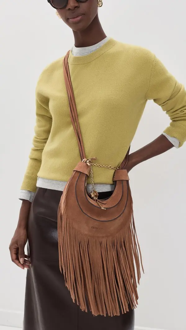 Farm Rio Suede Hobo Large Fringes Banana Bag