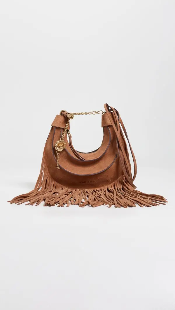 Farm Rio Suede Hobo Large Fringes Banana Bag
