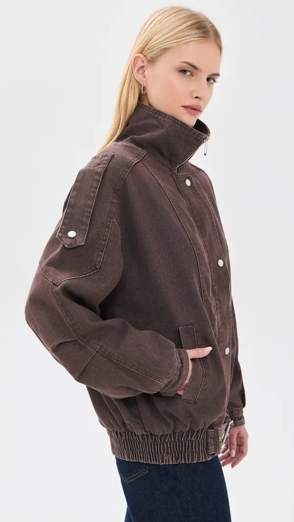 Avec Les Filles Combo Collar Belted Hem Bomber
