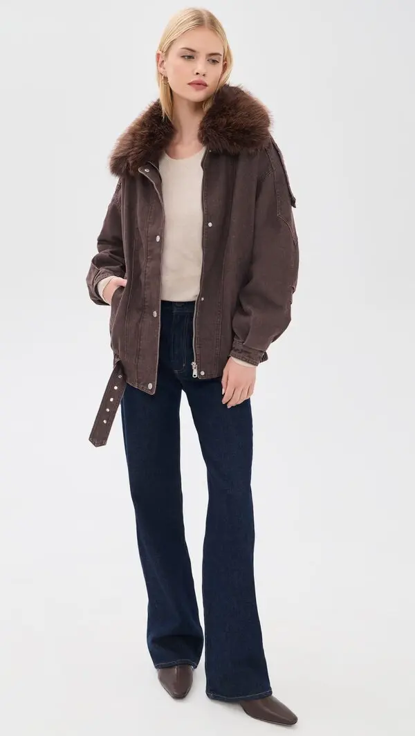 Avec Les Filles Combo Collar Belted Hem Bomber