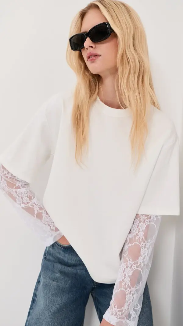 LE BOP Lucy Double Lace Tee - White