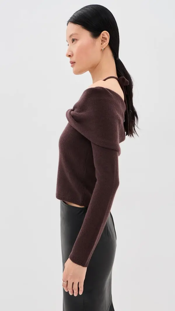 Simkhai Cambria Long Sleeve Off Shoulder Top - Chocolate