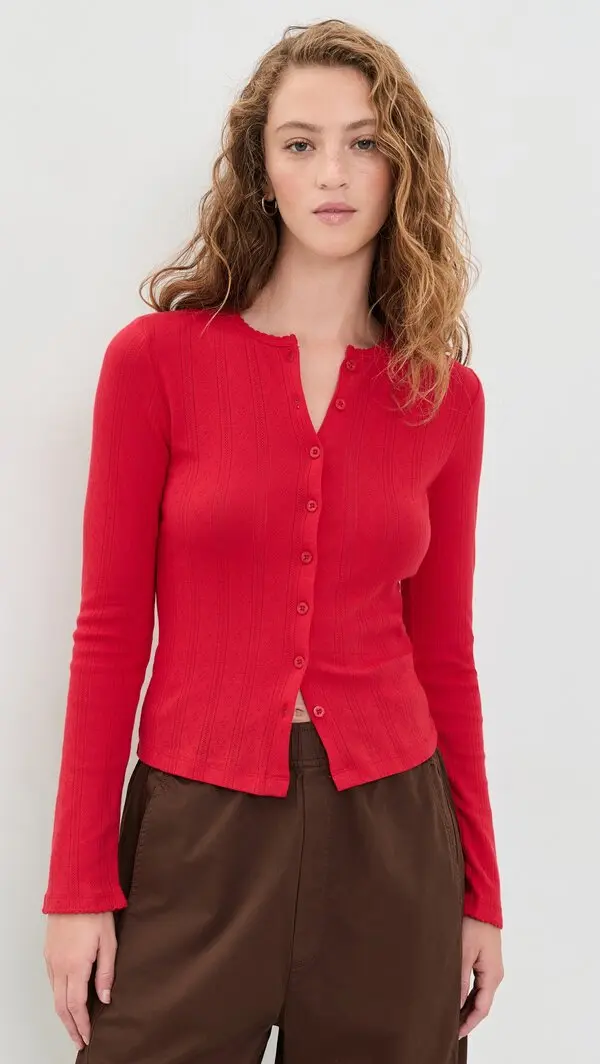 DAZE Stargazer Pointelle Cardigan - Cherry Bomb