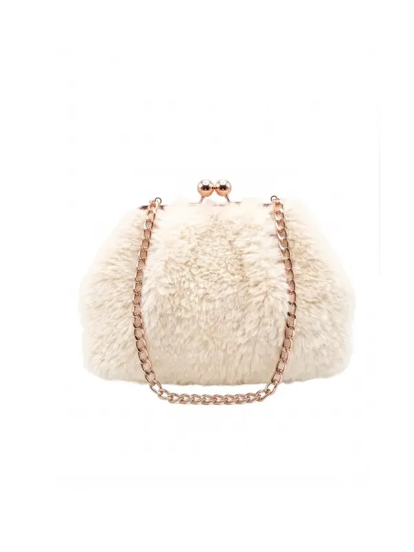 NOOKI DESIGN Booba Faux Fur Clutch Bag Cream - White