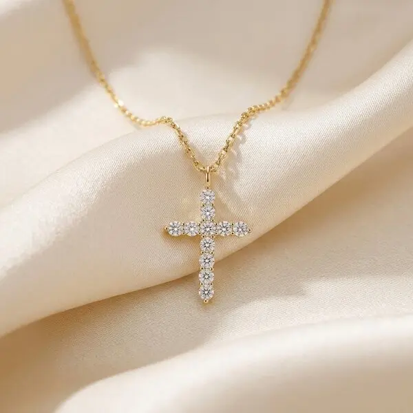 HARFI Plated Sparkling Cross Pendant Necklace - Gold