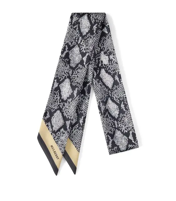 Mulberry Snake Print Skinny Scarf - Grey
