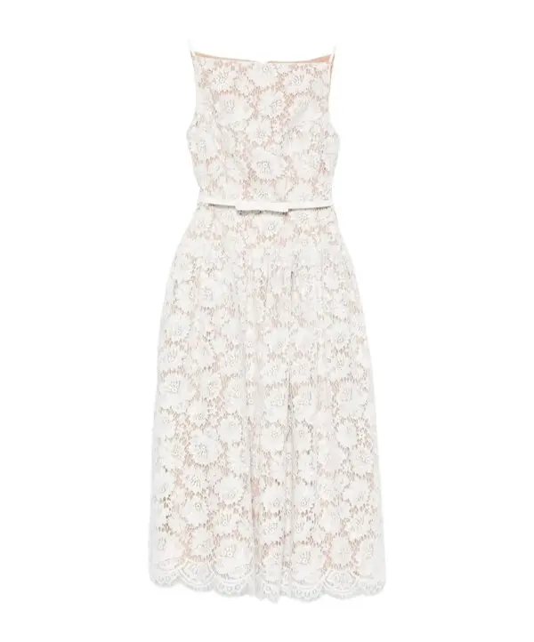 SELF-PORTRAIT Lace-overlay Belted Midi Dress