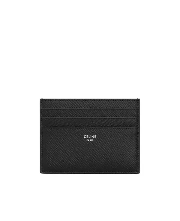 Celine Large Card Holder In Grained Calfskin - Black