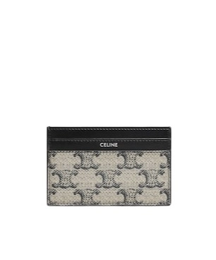 Celine Medium Card Holder In Triomphe Canvas And Calfskin - Black