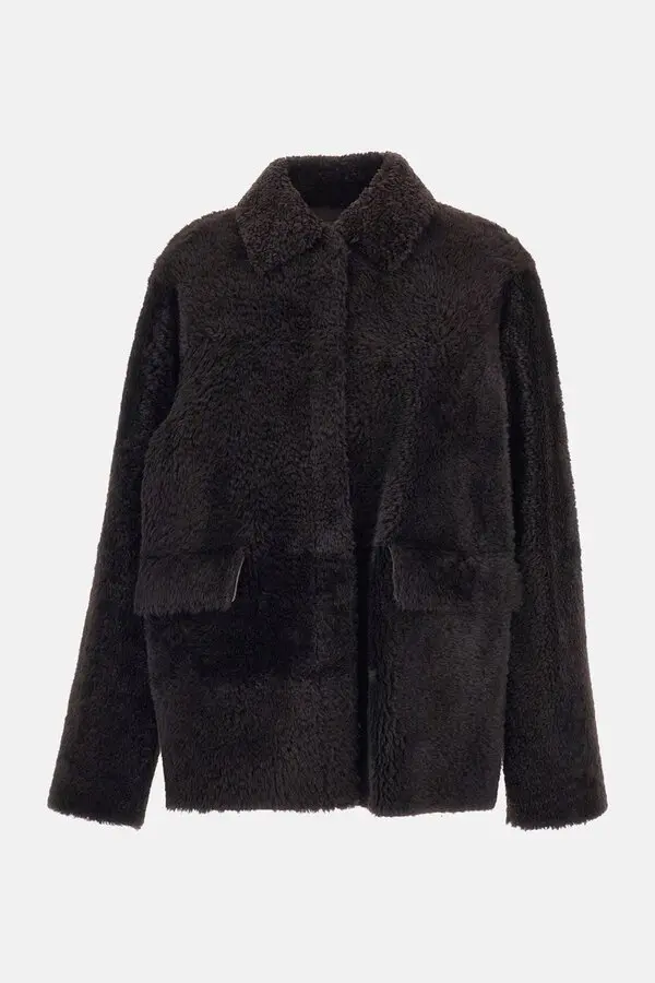 DESA 1972 Reversible Boxy Jacket In Shearling - Marrone