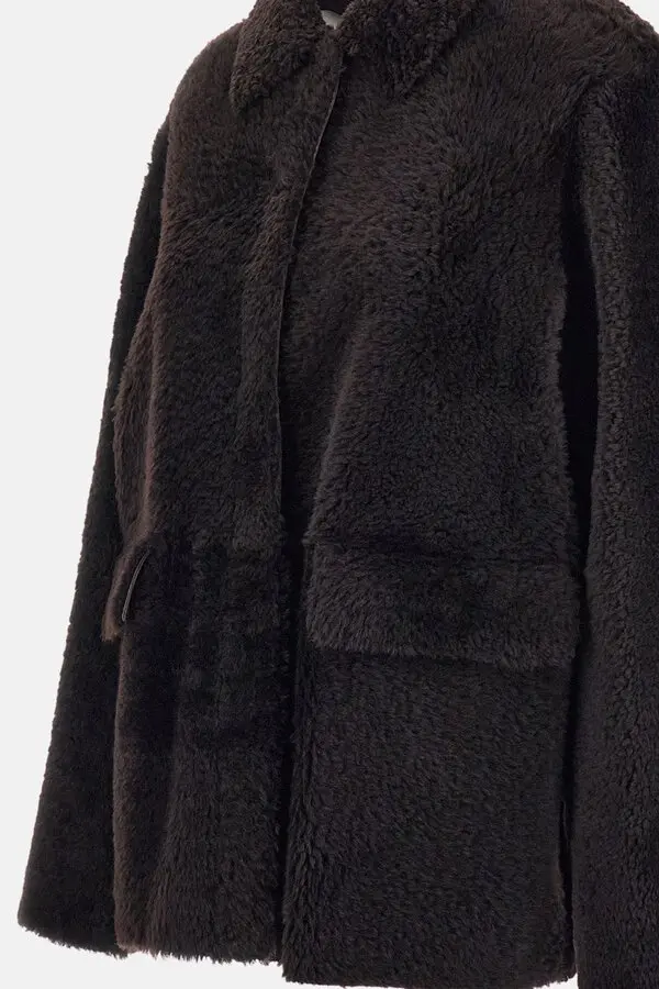 DESA 1972 Reversible Boxy Jacket In Shearling - Marrone