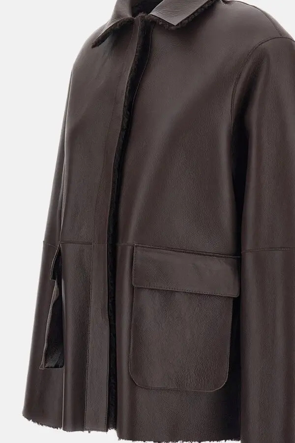 DESA 1972 Reversible Boxy Jacket In Shearling - Marrone