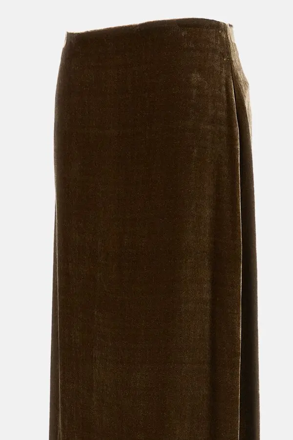 PAROSH Long Skirt In Viscose And Silk Velvet - Brown
