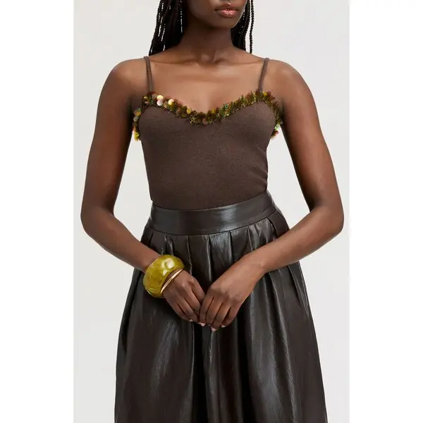 Sam Edelman Paillette Sweetheart Neck Tank - Walnut