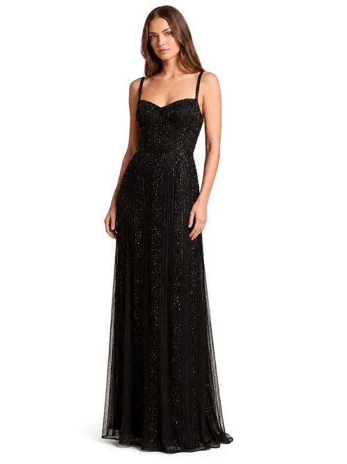 LARA NEW YORK Spaghetti Strap Beaded Gown - Black