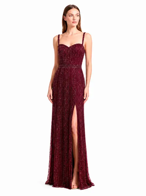 LARA NEW YORK Spaghetti Strap Beaded Gown