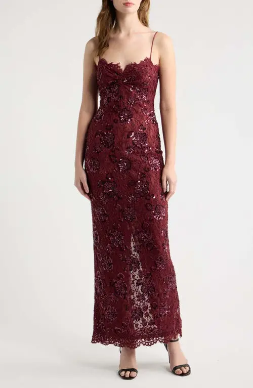 LoveShackFancy Ciona Sequin & Lace Maxi Dress - Bordeaux